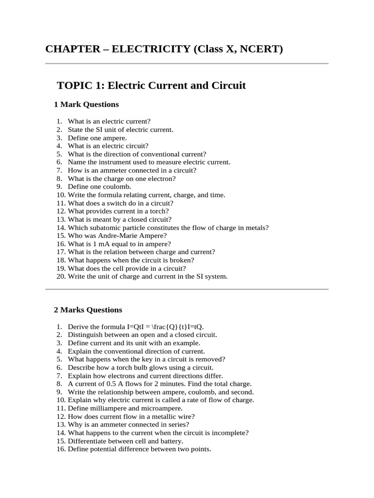 Electricity Questions and Answers GPT | PDF | Voltage | Electrical ...