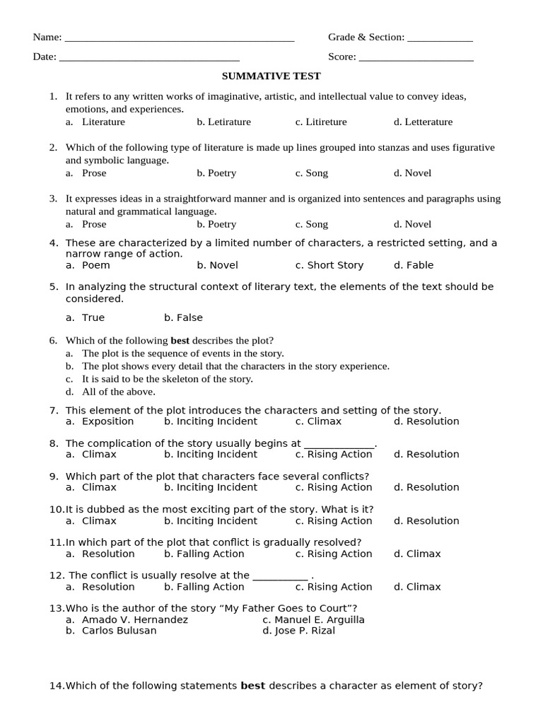 Summative Test | PDF | Plot (Narrative) | Narration