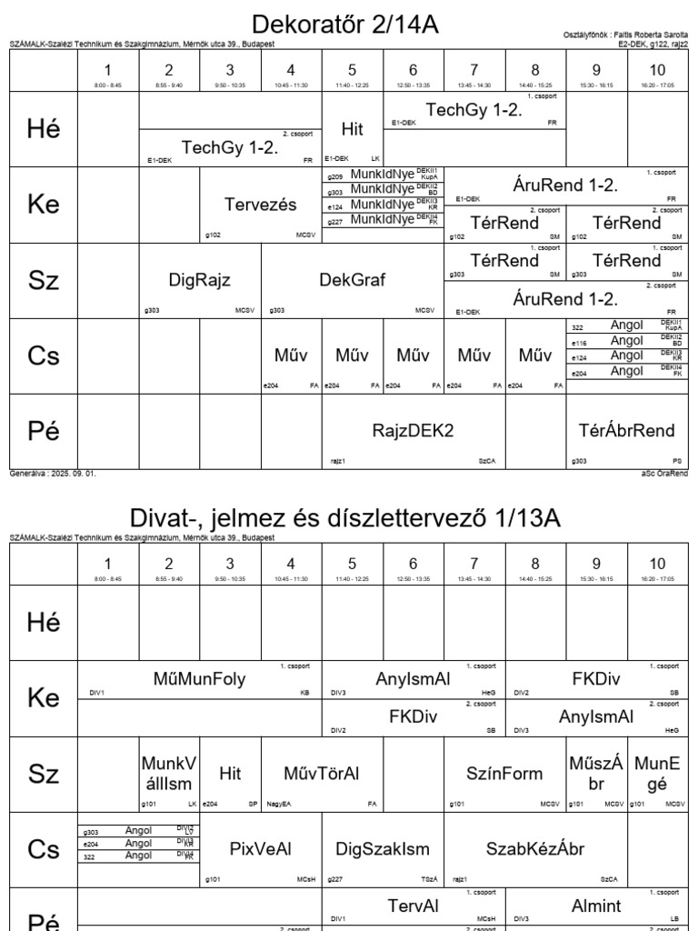 Osztály Órarend | PDF