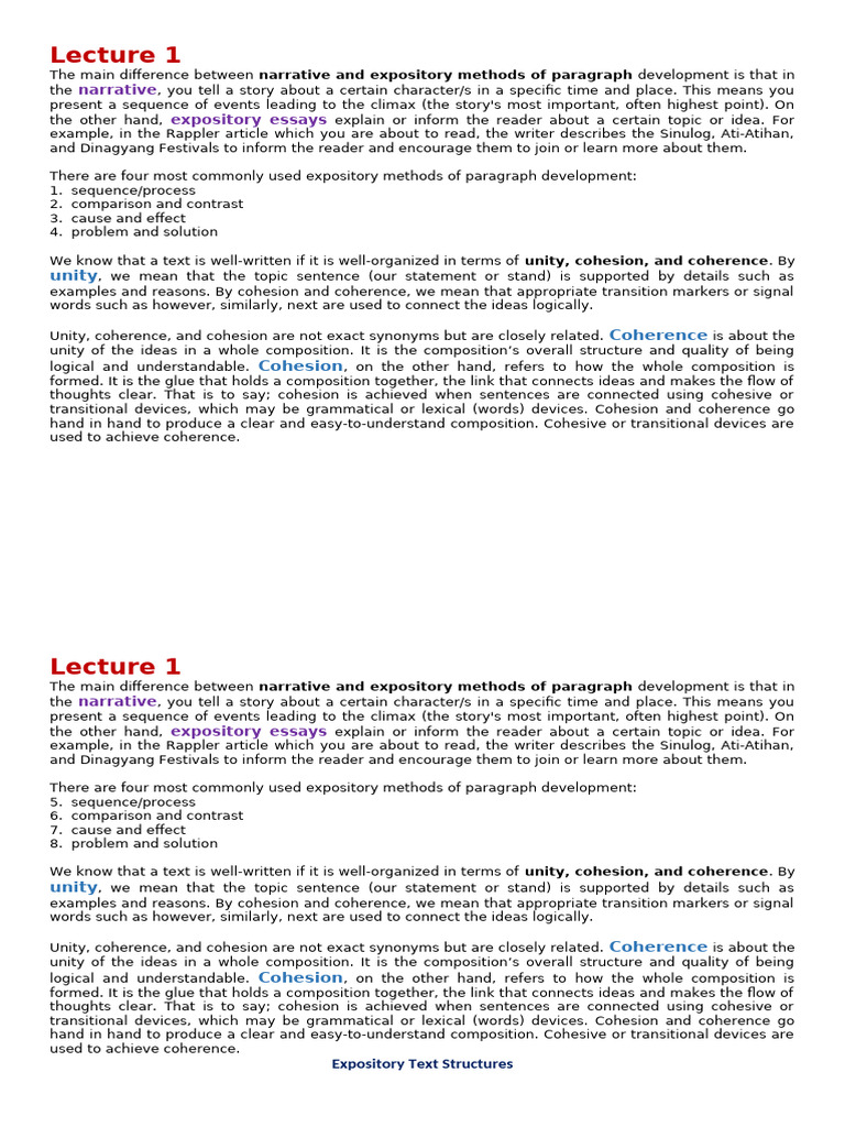 Expository Paragraph Structures Explained | PDF | Essays | Narrative