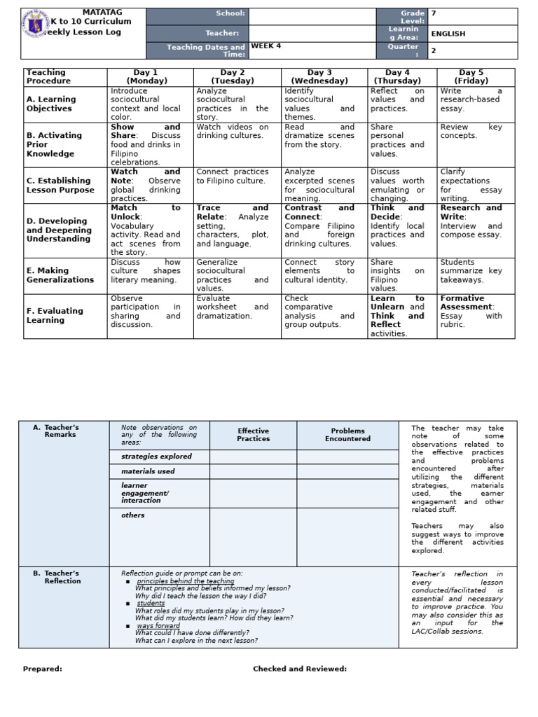 DLL_ENG 7_W4_Q2 | PDF | Teachers | Learning