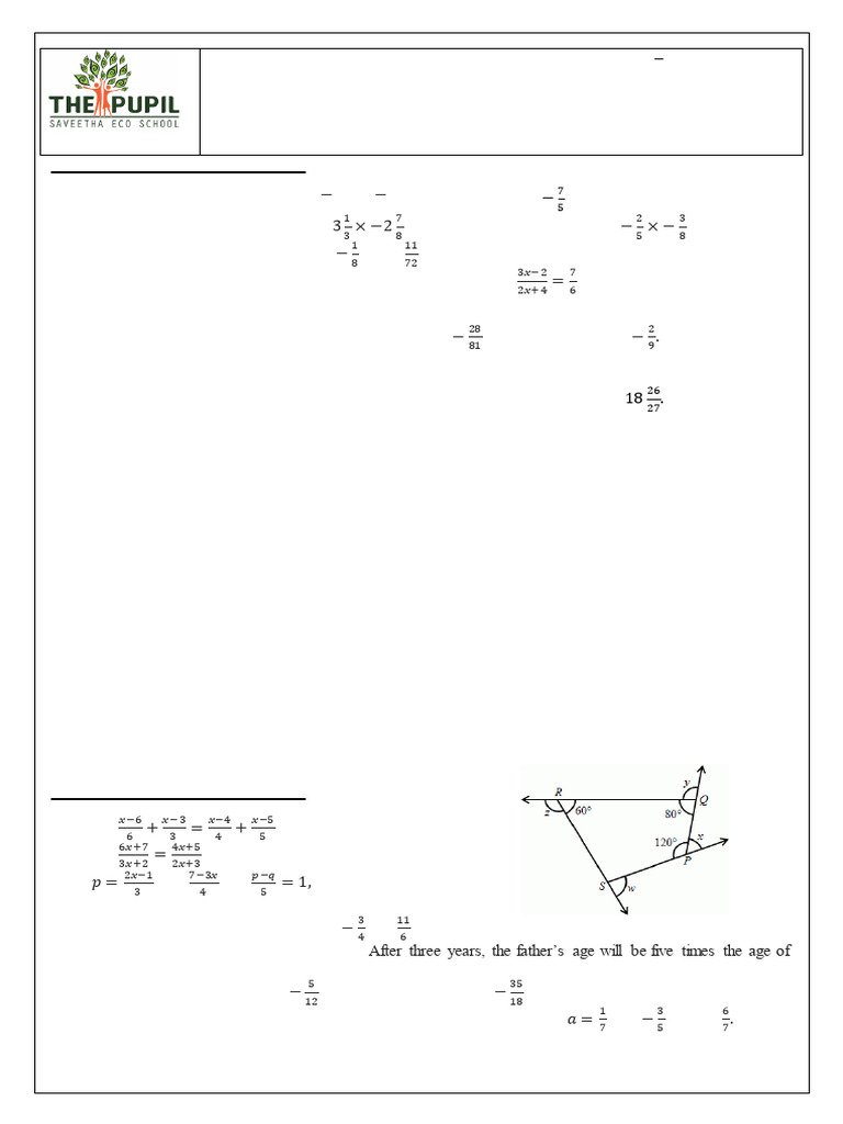 2025-2026 Class VIII Math Revision Worksheet | PDF | Subtraction ...