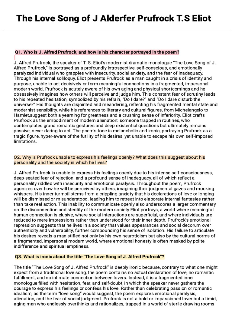 The Love SongofJ - Alfred Prufrock | PDF