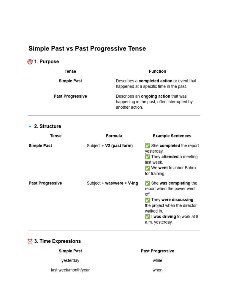 Simple Past vs Past Progressive Guide | PDF | Language Mechanics ...