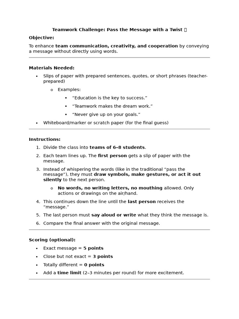Teamwork Challenge Q2 | PDF | Communication | Human Communication