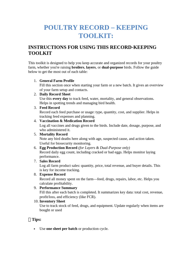 Poultry Record-Keeping Toolkit | PDF | Expense | Farms