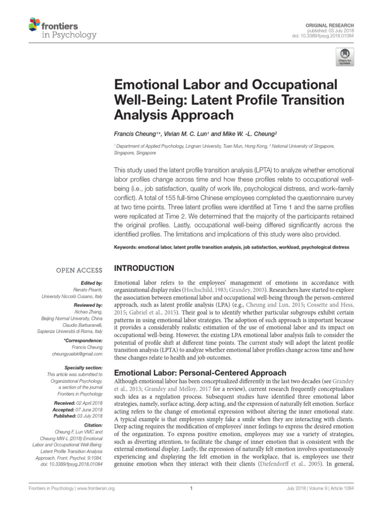 Emotional Labor and Occupational Wellbeing | PDF | Emotions | Job ...