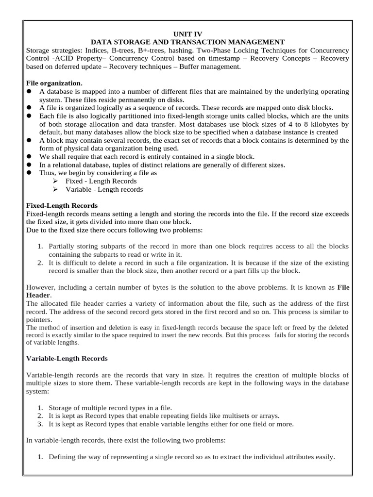 DBS UNIT IV | PDF | Database Index | Databases