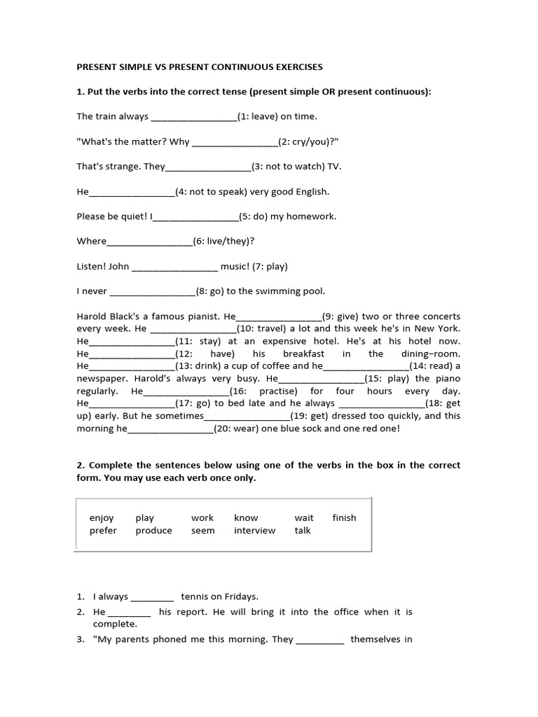 Present Simple vs. Progressive Exercises | PDF