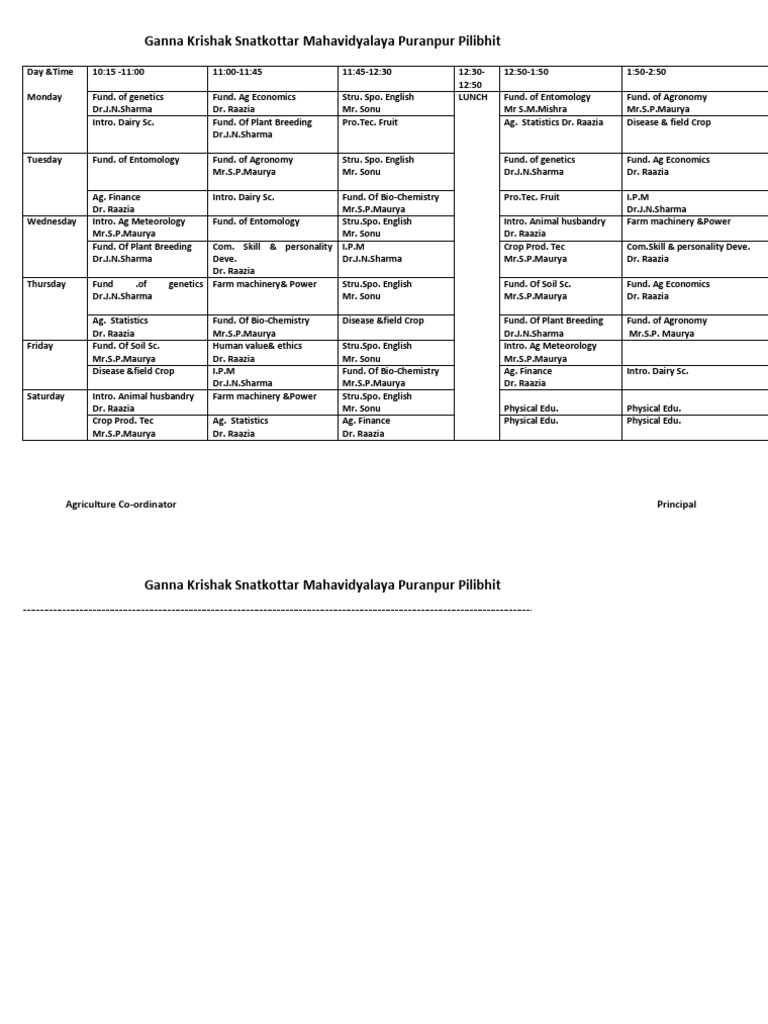 Time Table October | PDF | Agronomy | Food Industry