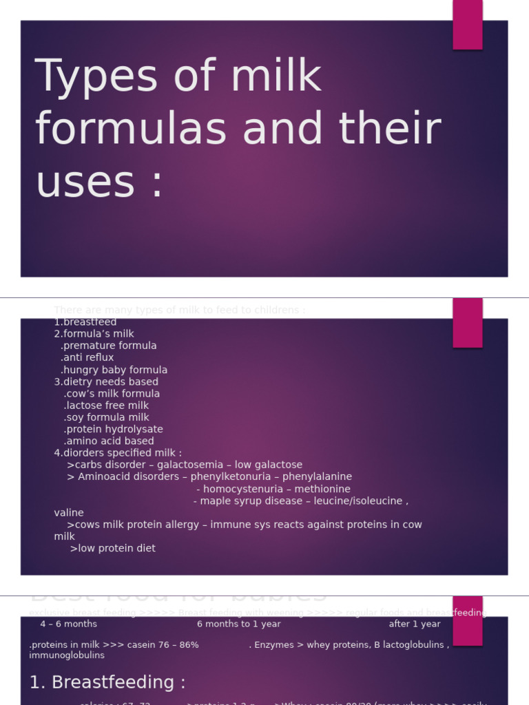 Types of Milk Formulas and Their Uses | PDF | Breast Milk | Milk