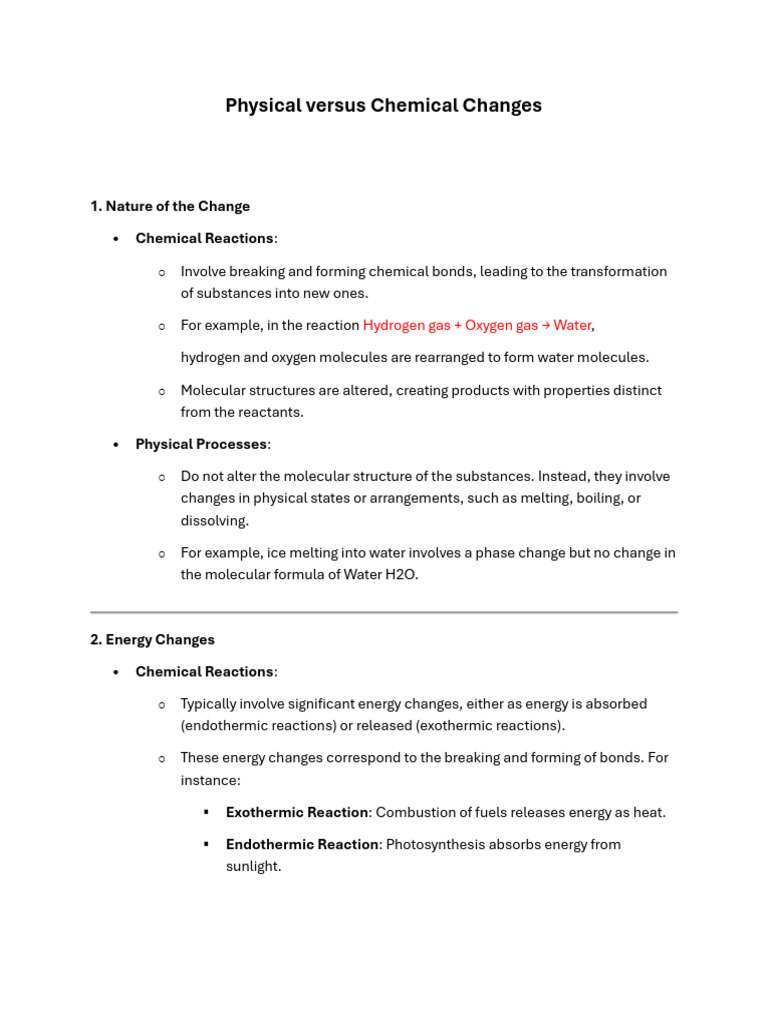 Reading-Physical Versus Chemical Changes | PDF | Chemical Reactions | Water