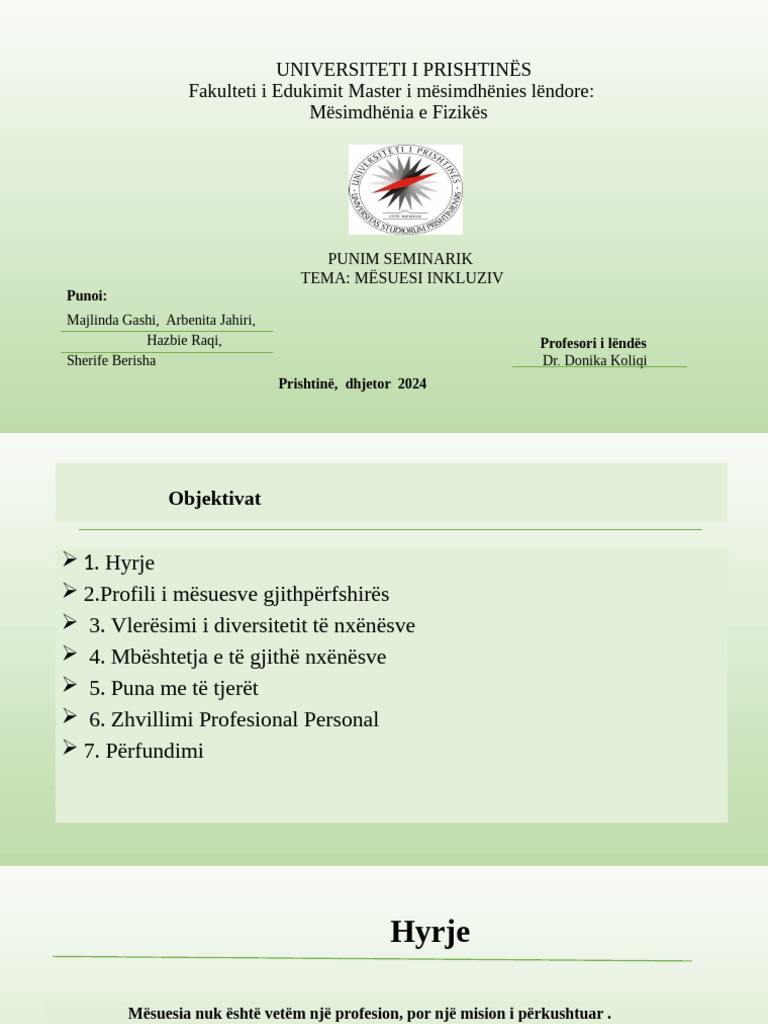 Mesuesi Inkluziv Tema e Arbenites Shkurta Marigona Hazbija | PDF