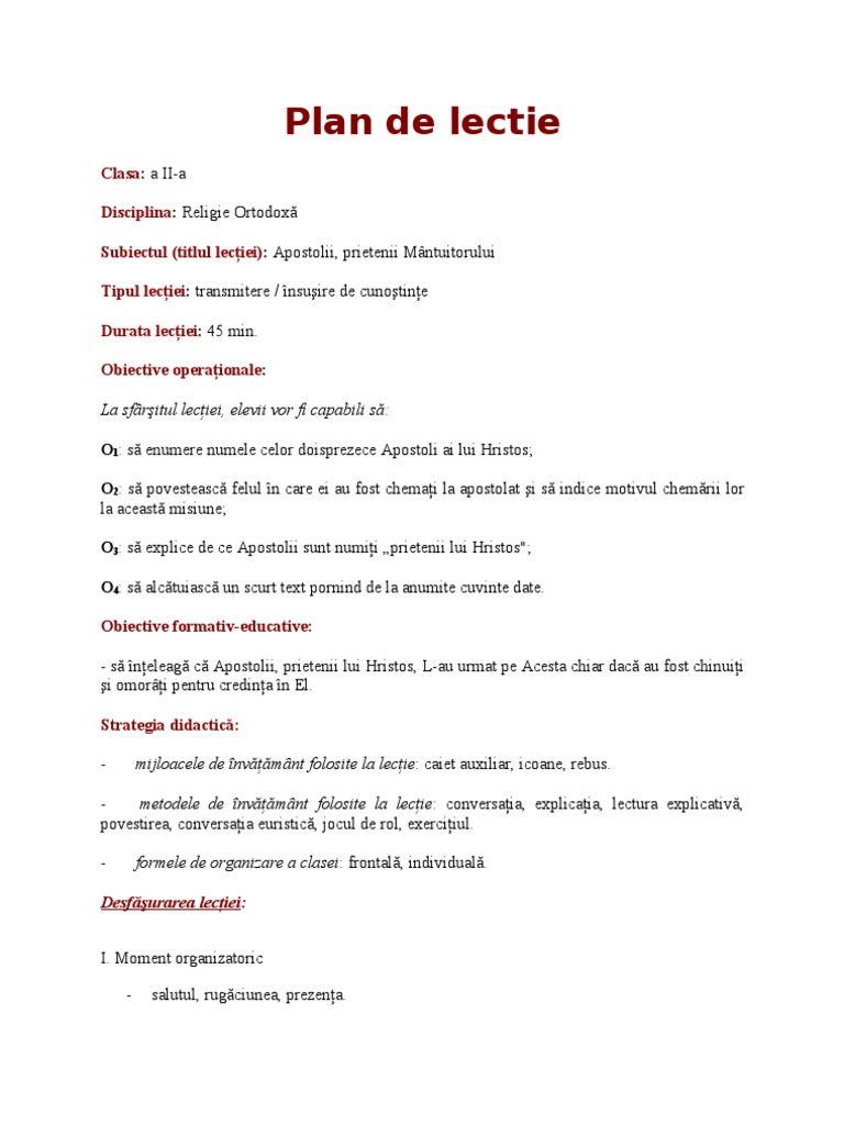 Plan de Lectie-Religie | PDF