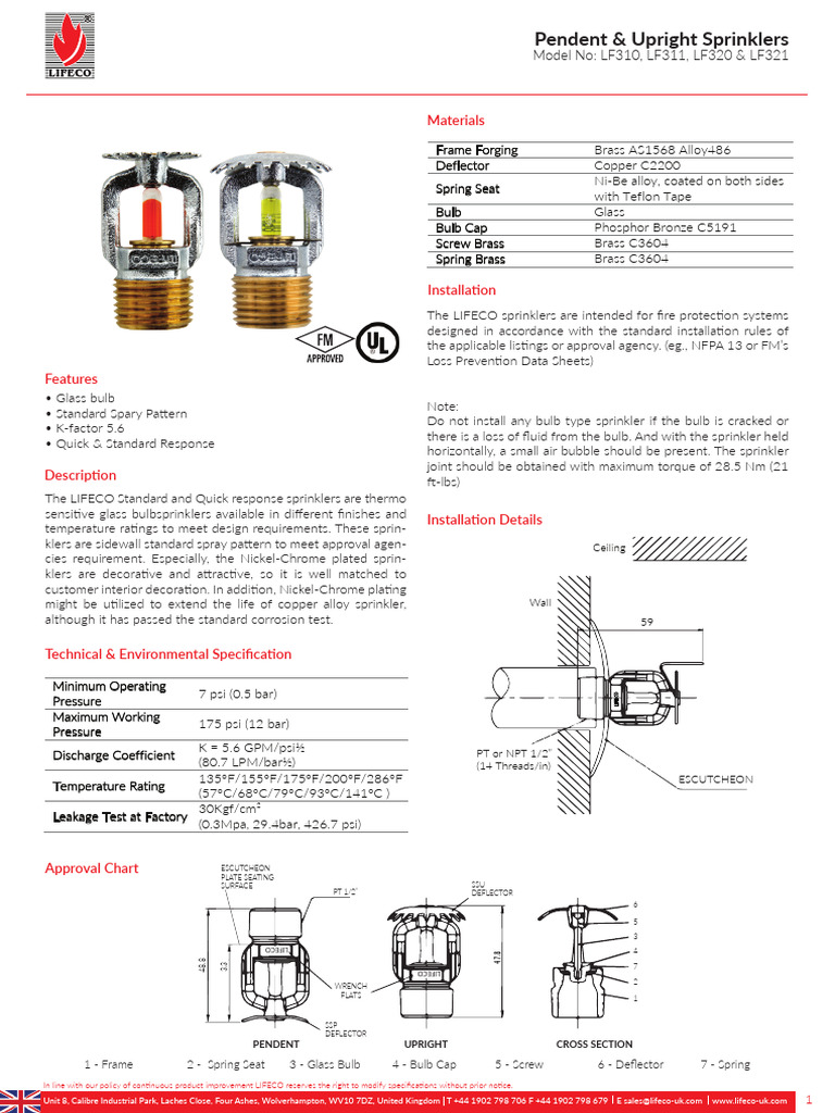Pendent and Upright Sprinklers LF310 LF311 LF320 LF321 | PDF ...