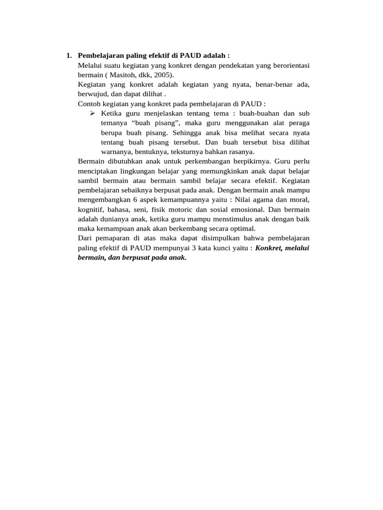 Pembelajaran Efektif Di PAUD | PDF