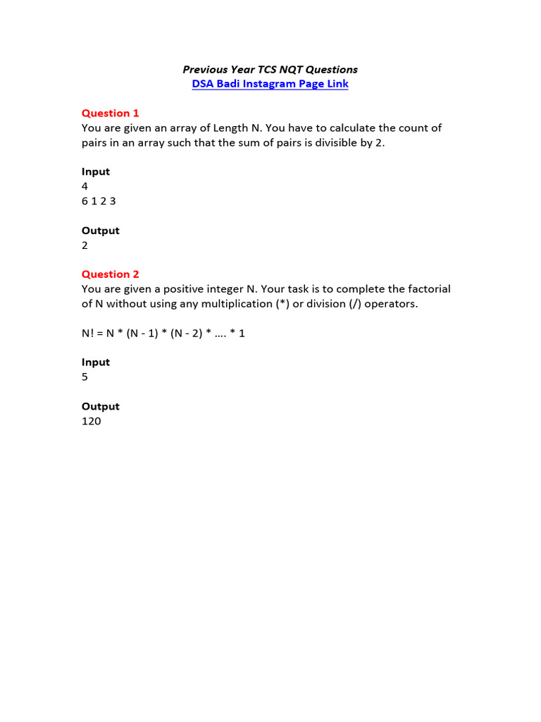 TCS NQT Previous Year Questions | PDF | Numbers | String (Computer Science)
