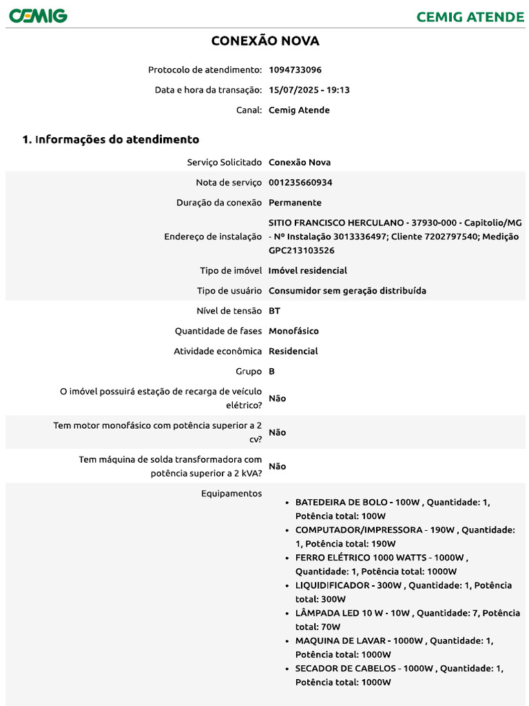 Protocolo CEMIG Novo | PDF