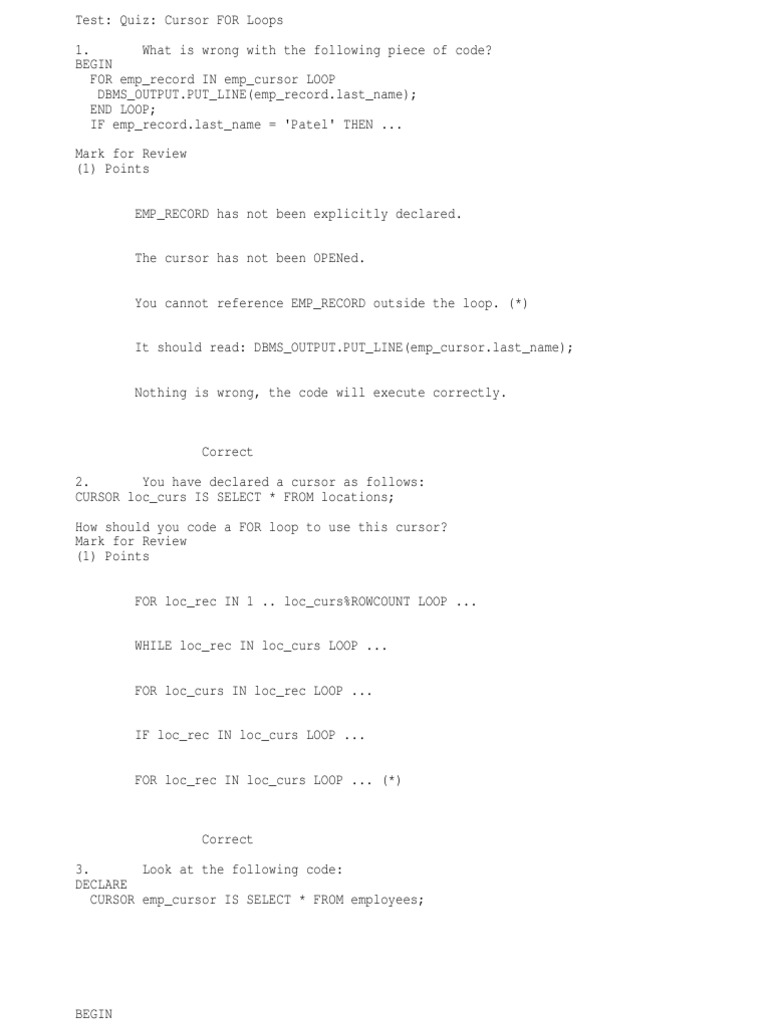 Cursor For Loops | PDF | Control Flow | Cursor (User Interface)
