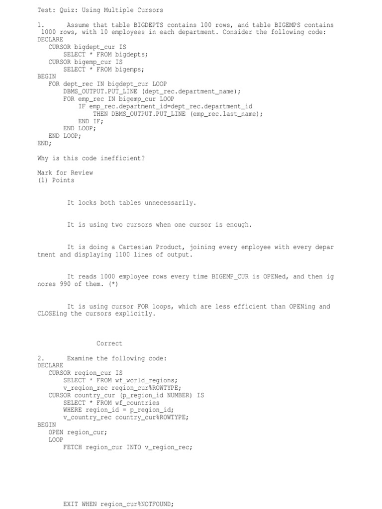 Using Multiple Cursors Pdf Plsql Sql