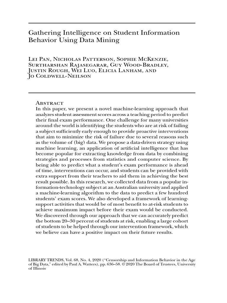 Gathering Intelligence On Student Information Behavior Using Data Mining | PDF | Machine ...
