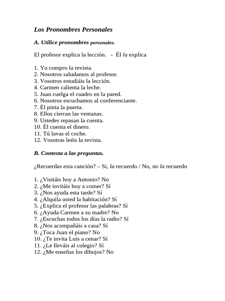 Uso de Pronombres Personales en Español | PDF