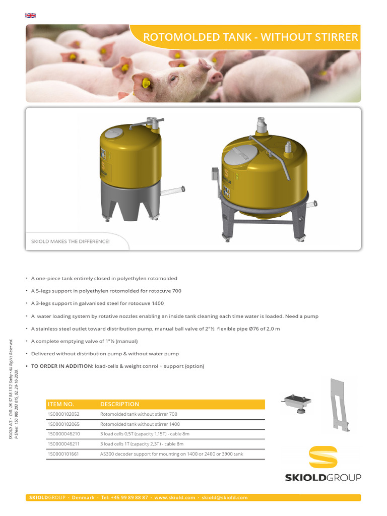 Rotomolded Tank-Without Stirrer Data Sheet en | PDF | Valve | Pump
