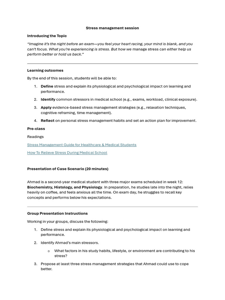 Effective Stress Management for Students | PDF
