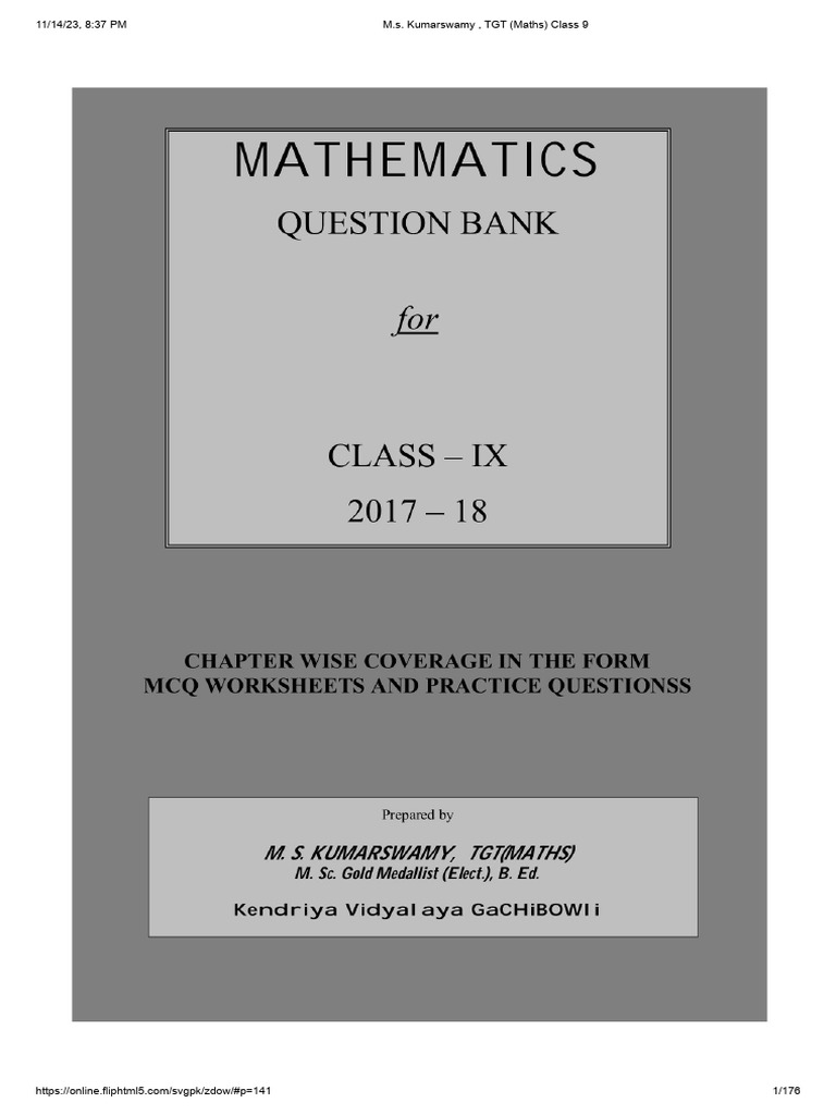 M.S. Kumarswamy, TGT (Maths) Class 9 | PDF