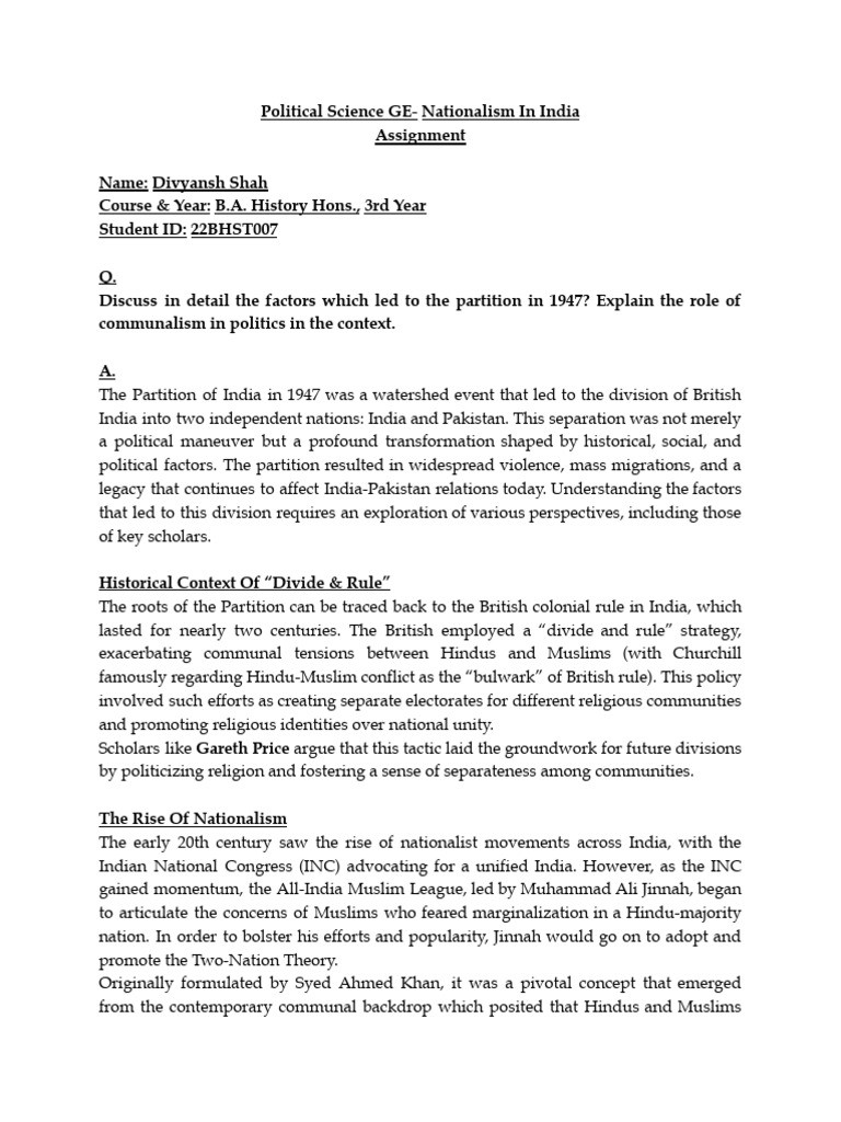 Factors Behind India's 1947 Partition | PDF | Partition Of India ...