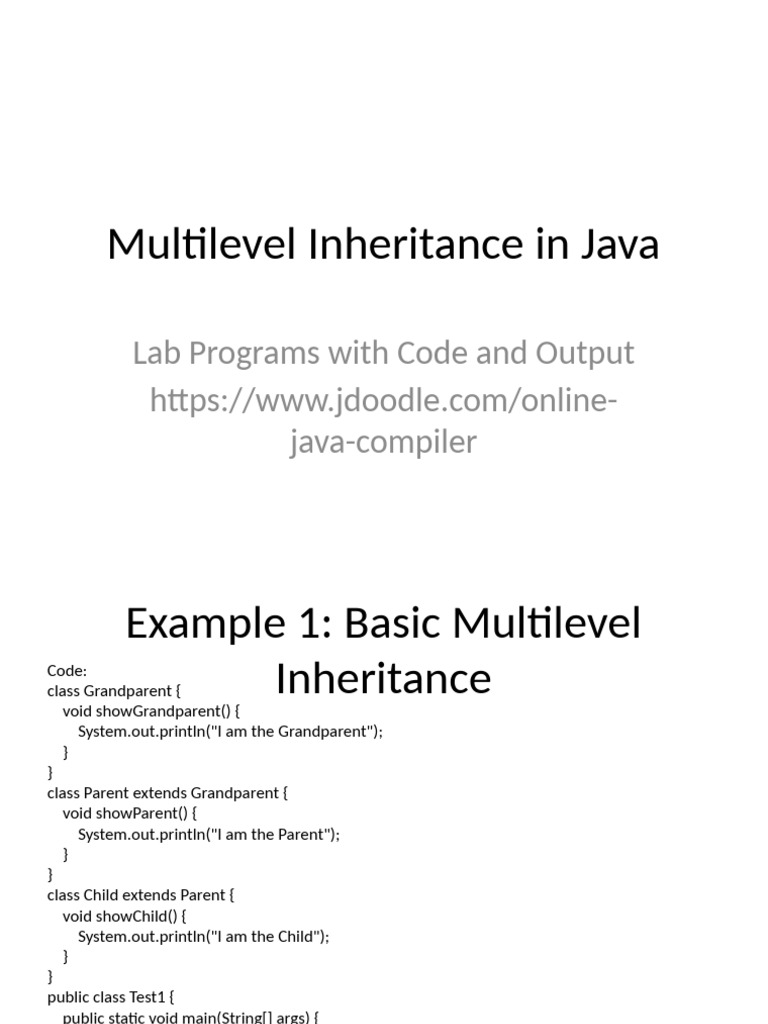 Multilevel Inheritance Java | PDF | Constructor (Object Oriented Programming) | Programming