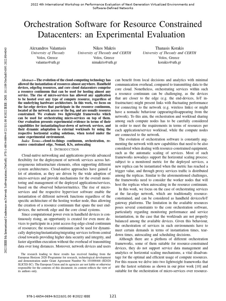 2022 Netsoft Orchestration Software for Resource Constrained Datacenters an Experimental ...
