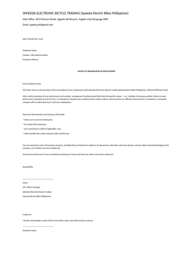 Employment Termination Notice Template | PDF