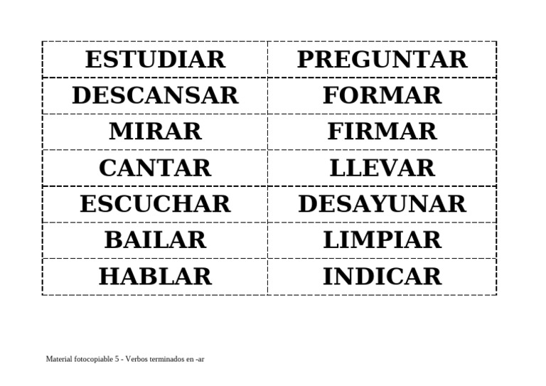 Verbos en español terminados en -ar | PDF