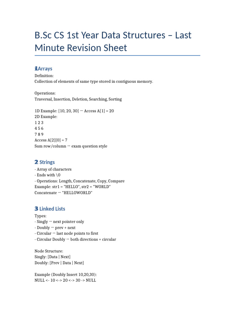 Data Structures Revision Sheet | PDF | Queue (Abstract Data Type ...