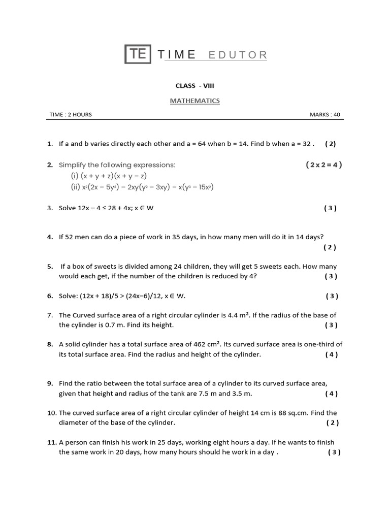 Class 8 Icse Maths Retest | PDF | Area | Chess Openings
