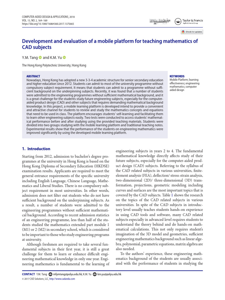 CAD Development and Evaluation of a Mobile Platform for Teaching ...