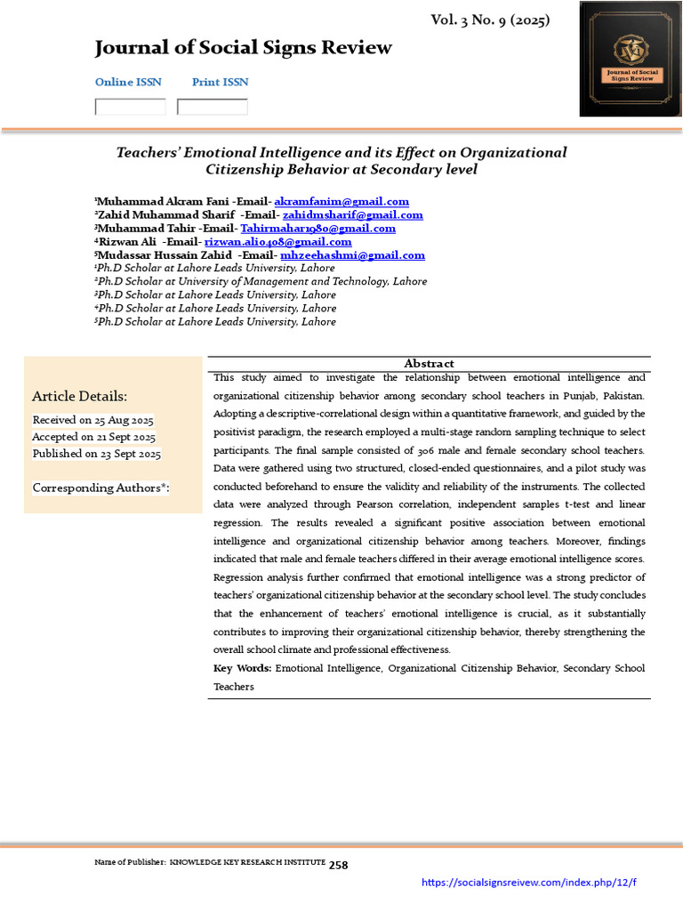 Teachers’+Emotional+Intelligence+and+its+Effect+on+Organizational+Citizenship+Behavior+at ...