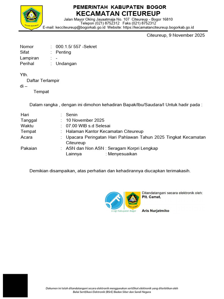 Undangan Upacara Hari Pahlawan 2025 | PDF