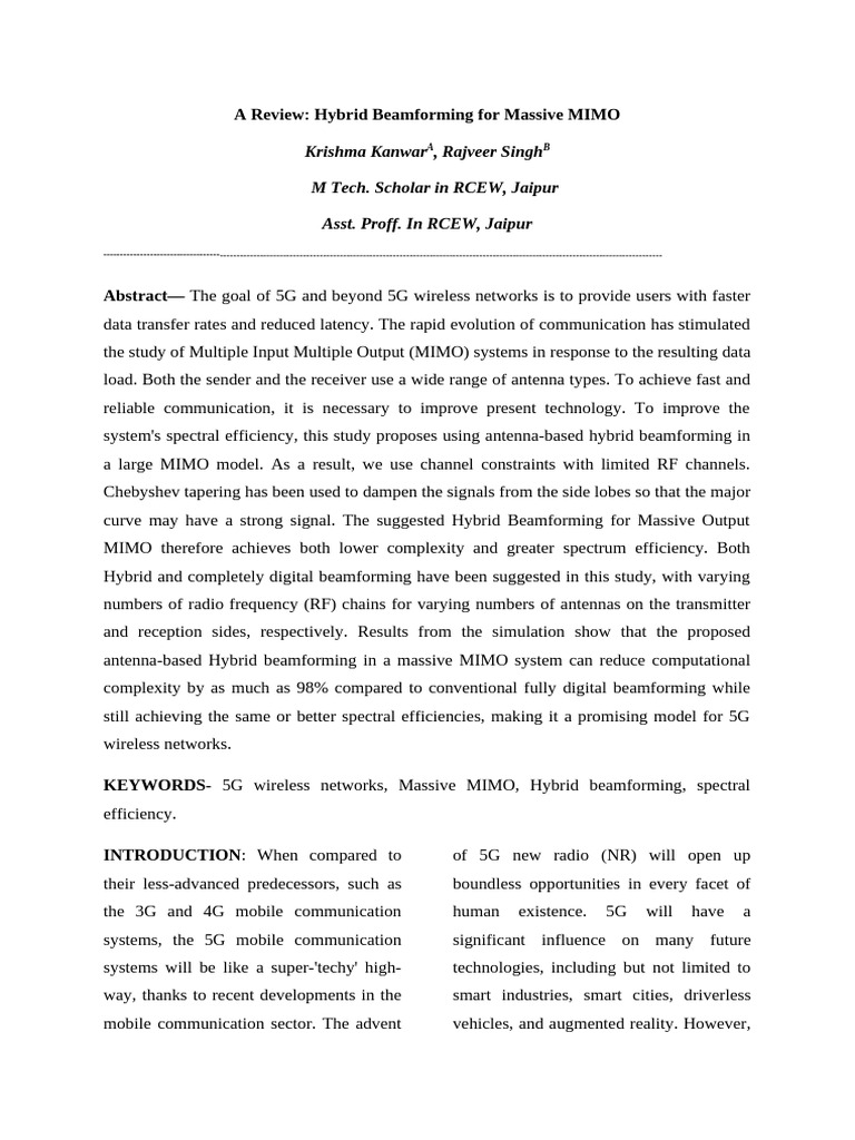 Mtech Research Paper 1 - Krishma | PDF | Mimo | Antenna (Radio)