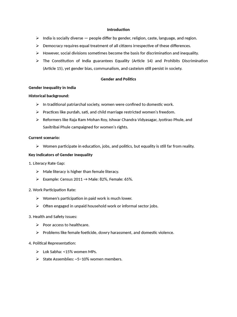 Notes For 10th Social Science. Political Science Chapter 3 | PDF ...