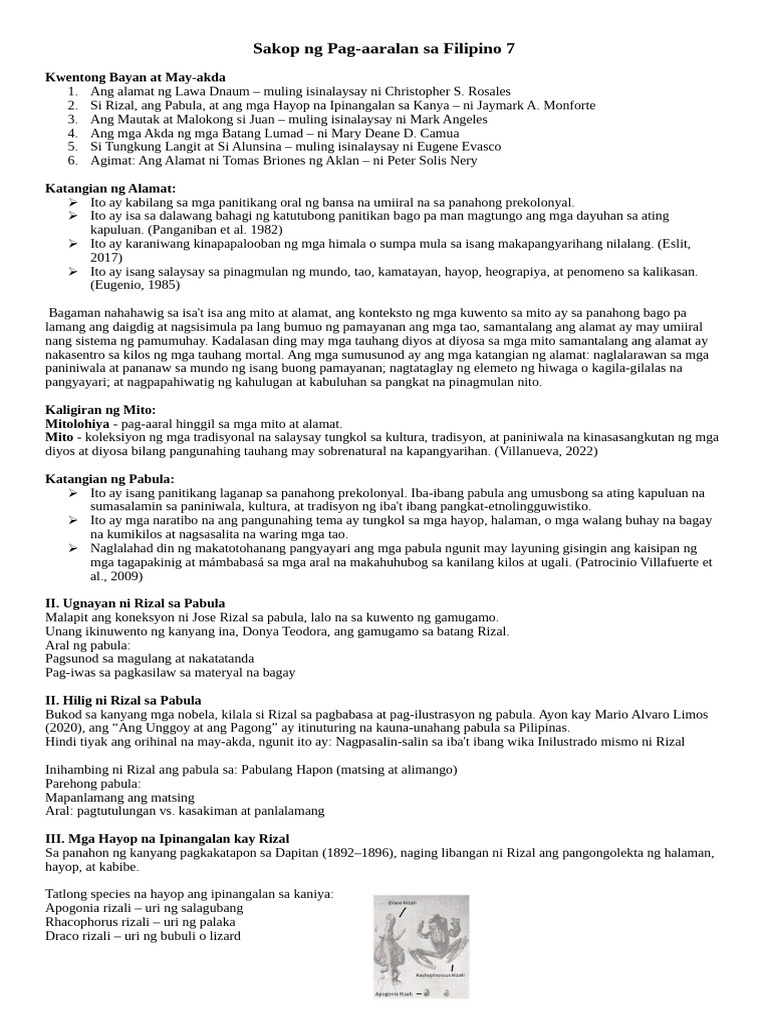 Sakop Ng Pag-Aaralan Sa Filipino 7 | PDF