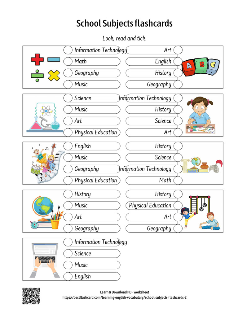 Vocabulary - School Subjects | PDF