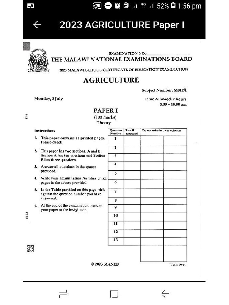 Agriculture Paper 1 2023 | PDF