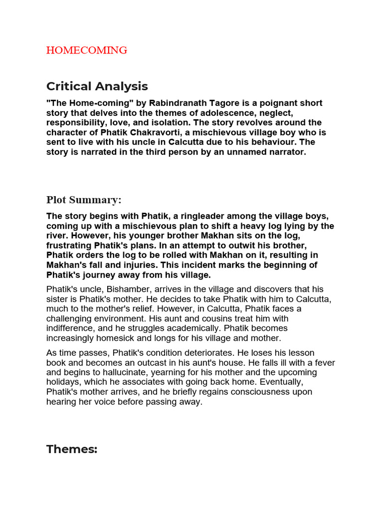 Homecoming Additional Notes | PDF | Love | Narration
