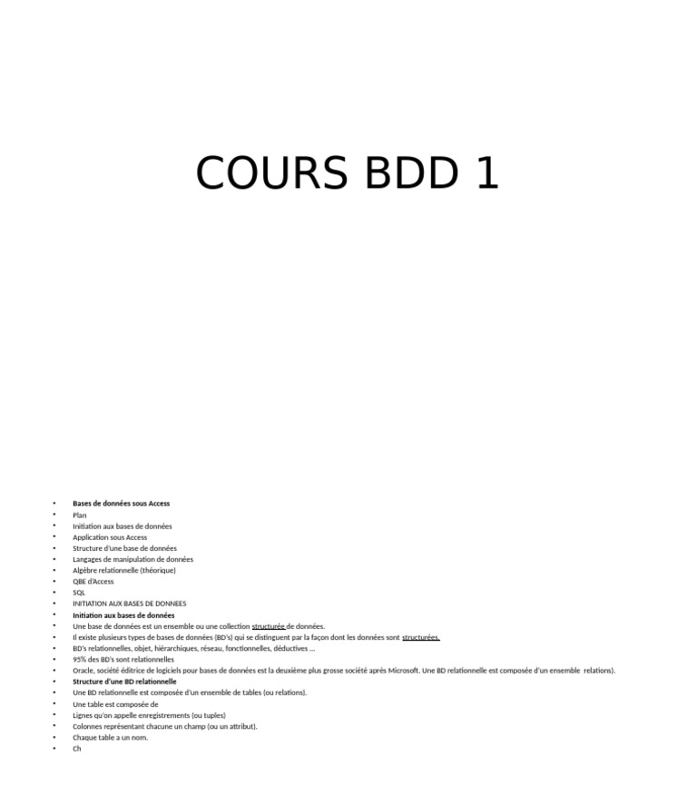 Cours BDD 1 | PDF
