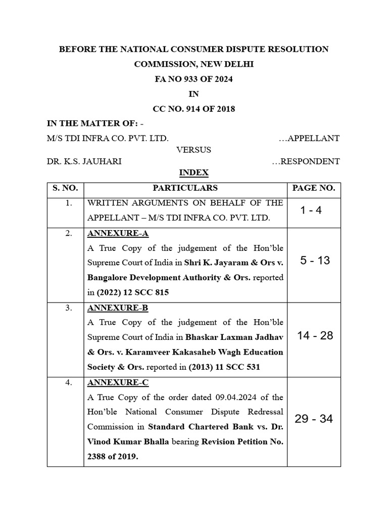 TDI Vs K.S. Jauhari - Arguments | PDF | Appeal | Lawsuit
