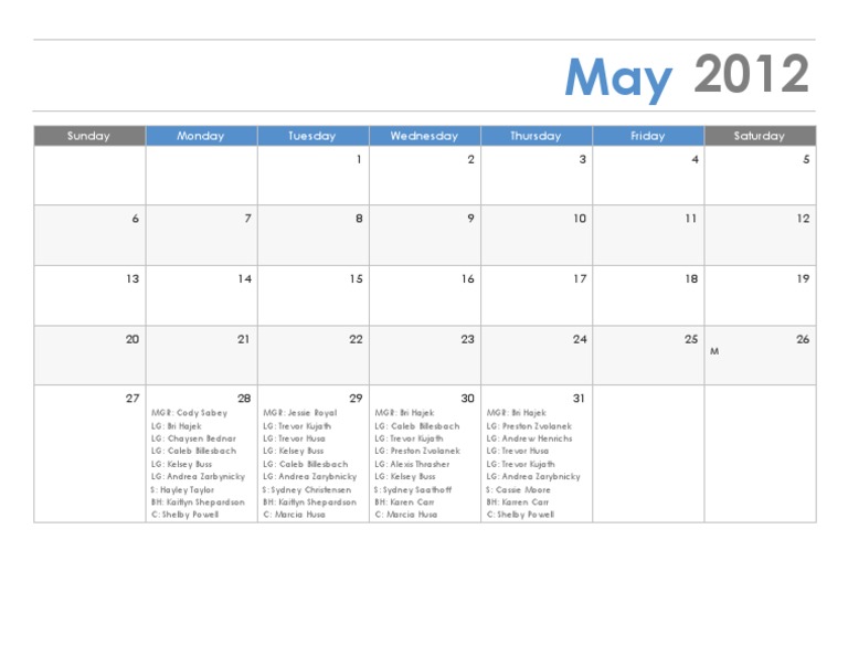 May 2012 Team Roster and Schedule | PDF