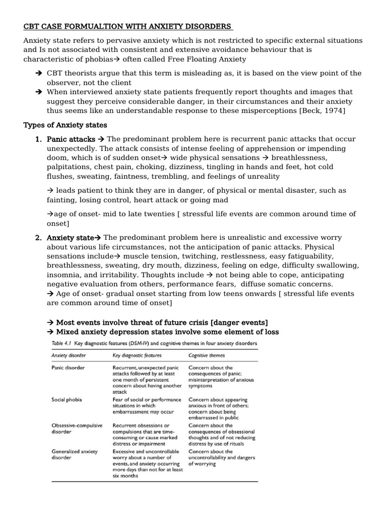 CBT Case Formualtion - Gad, Ocd, Phobia, Panic, Depression | PDF ...