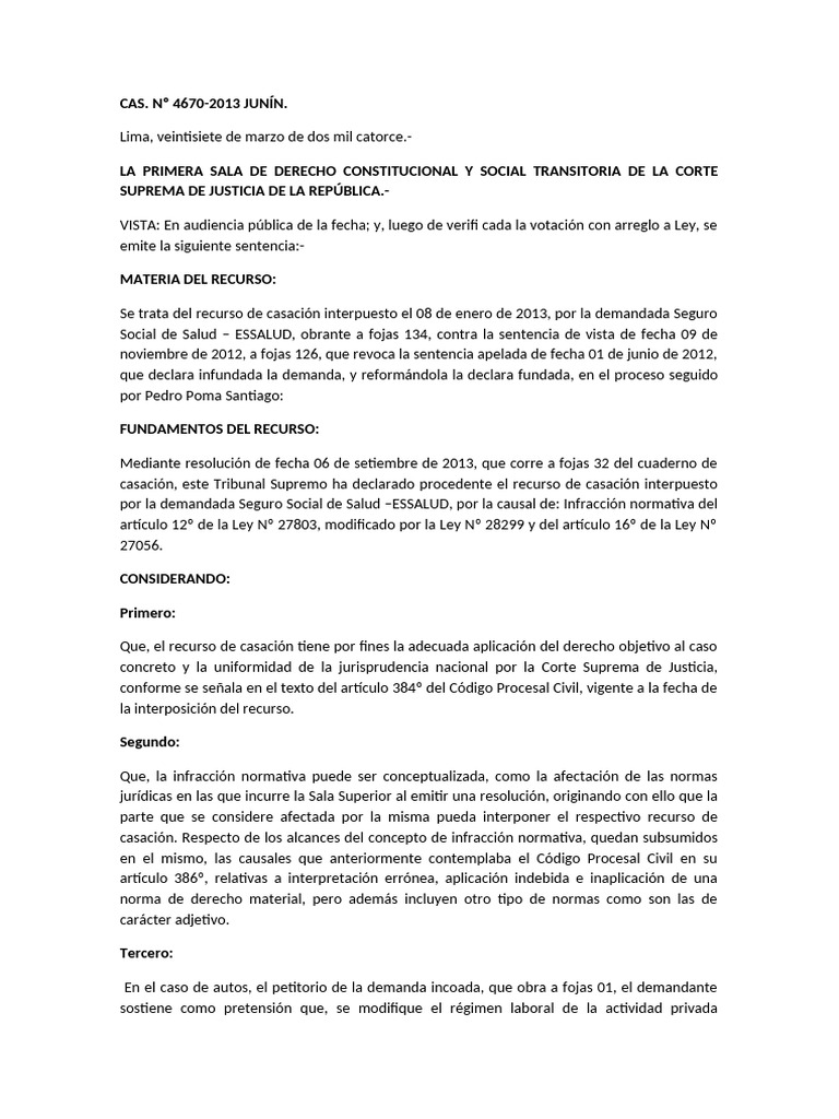 4-CAS-N4670-2013-JUNIN | PDF | Derecho laboral | Esfera pública